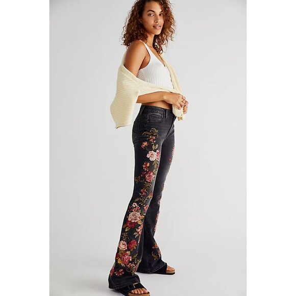 Free People | Jeans | Driftwood Farrah Embroidered Flare Jeans | Poshmark